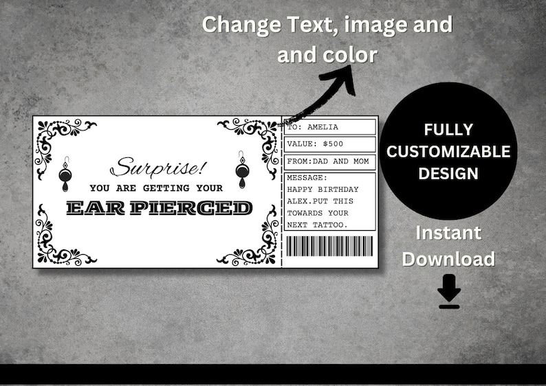 Editable Ear Piercing Voucher | Custom Piercing Gift Certificate ...