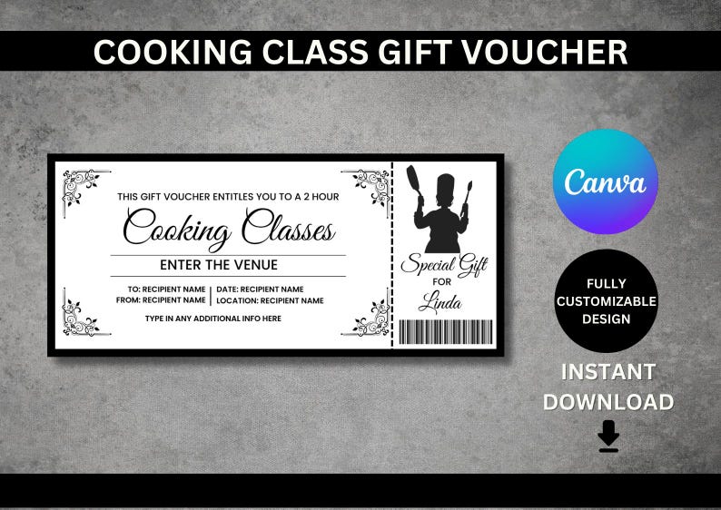 Editable Cooking Class Gift Voucher Customizable Culinary Experience ...