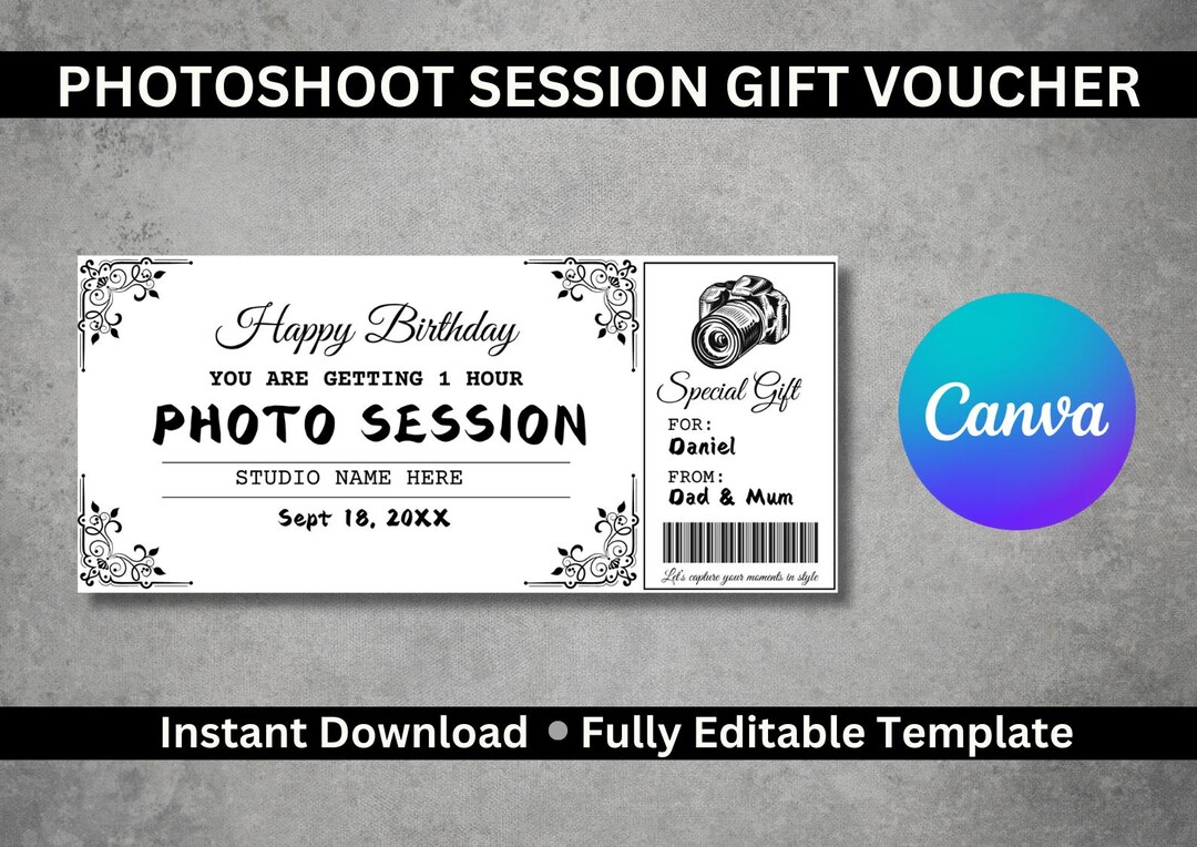 Editable Photoshoot Session Gift Voucher | Custom Photography Gift ...