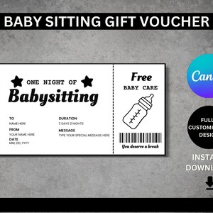 Editable Babysitting Voucher Card, Customizable 4x9 Childcare Gift ...