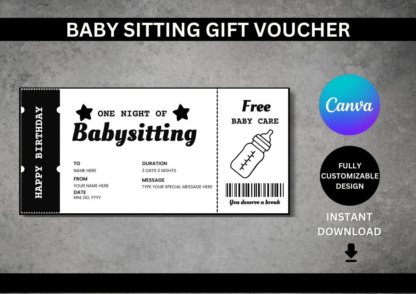 Editable Babysitting Voucher Card, Childcare Gift Certificate, Canva ...