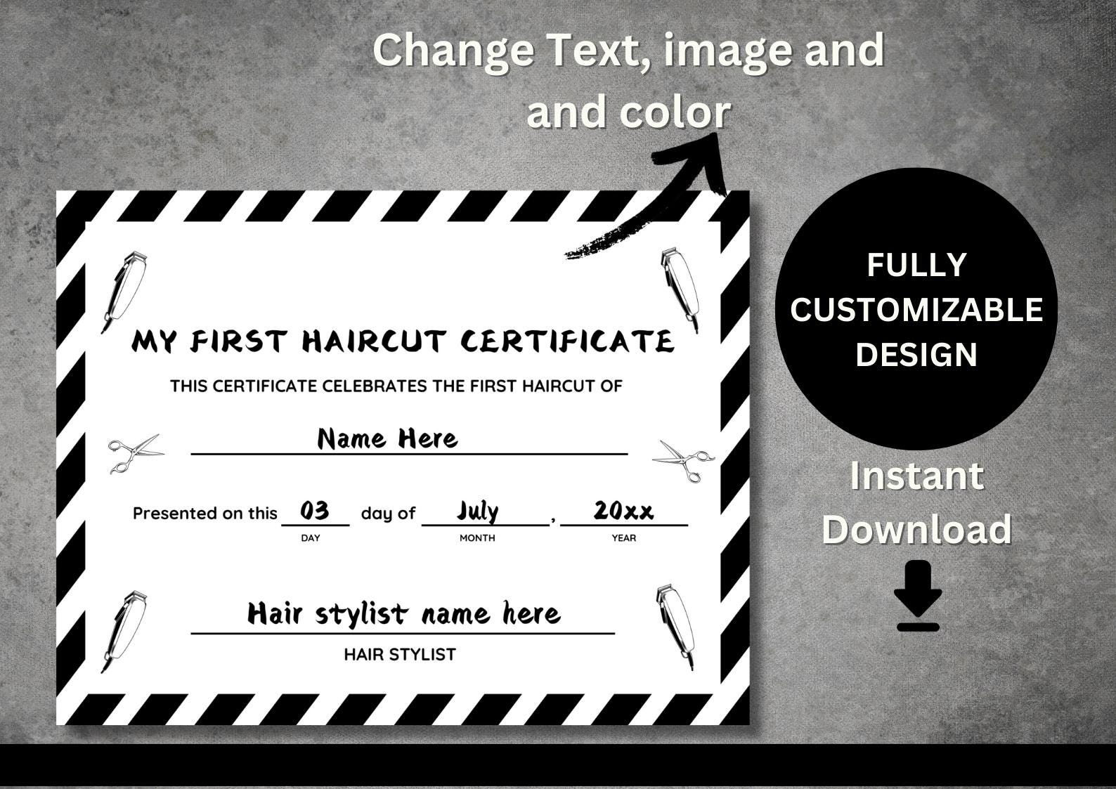 Editable First Haircut Certificate | Personalized Baby Keepsake ...