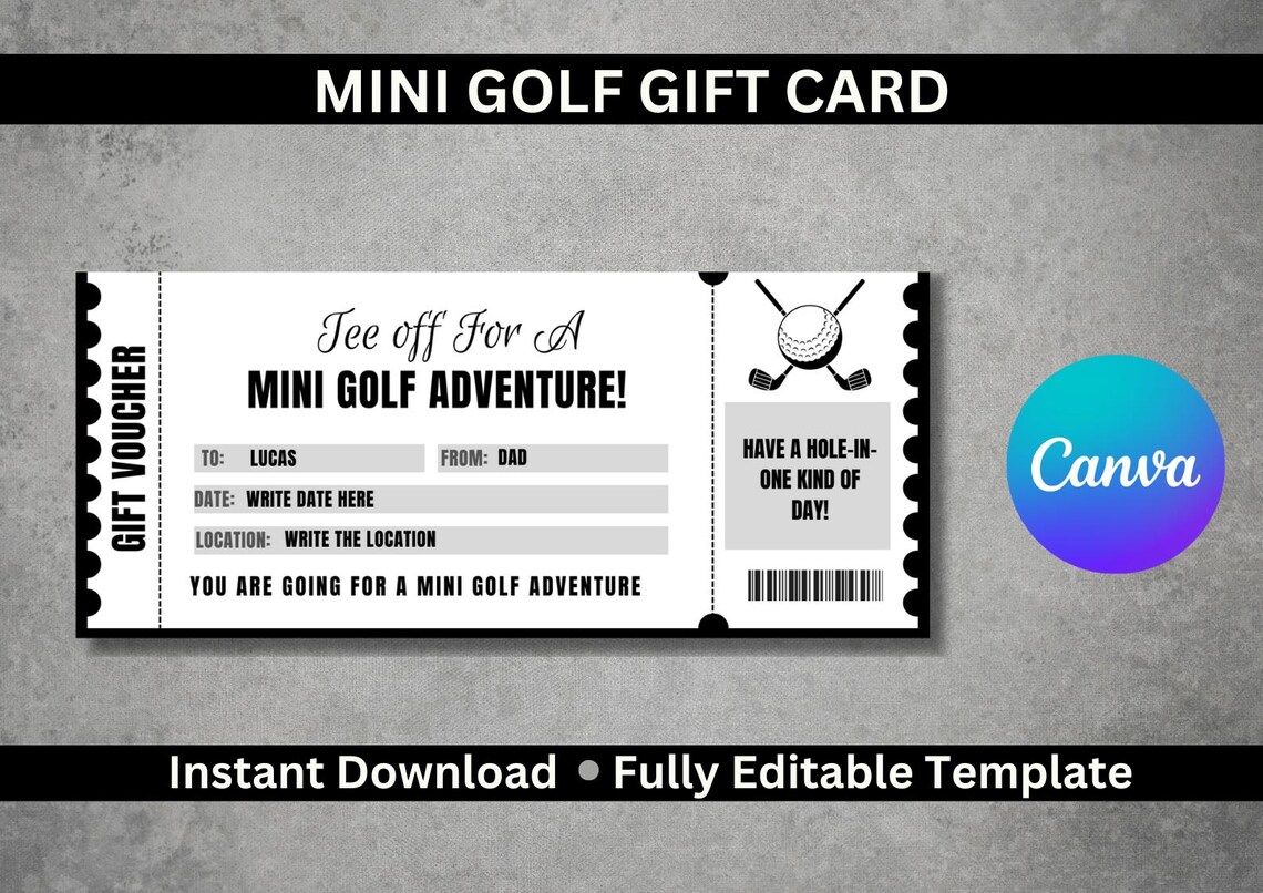 Mini Golf Gift Card Template, Customizable Canva Voucher, Printable ...