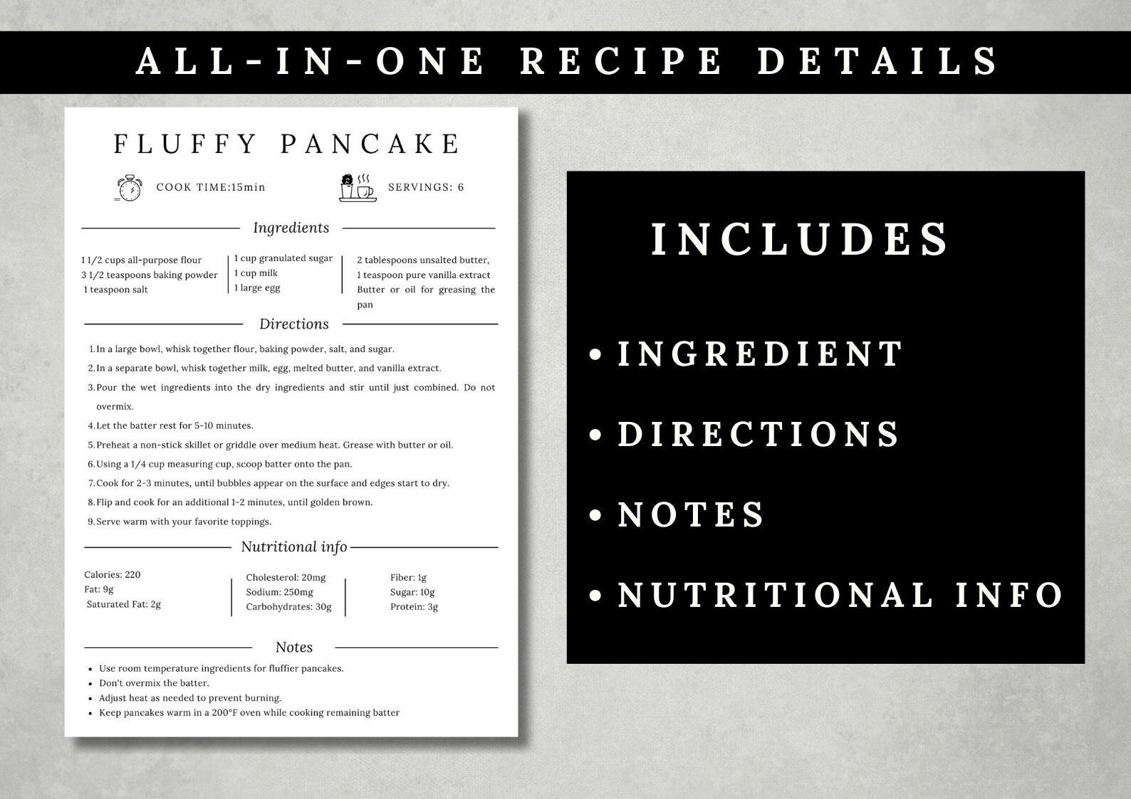 Simple Recipe Card Template ,one Page Modern Recipe Card ,printable in ...