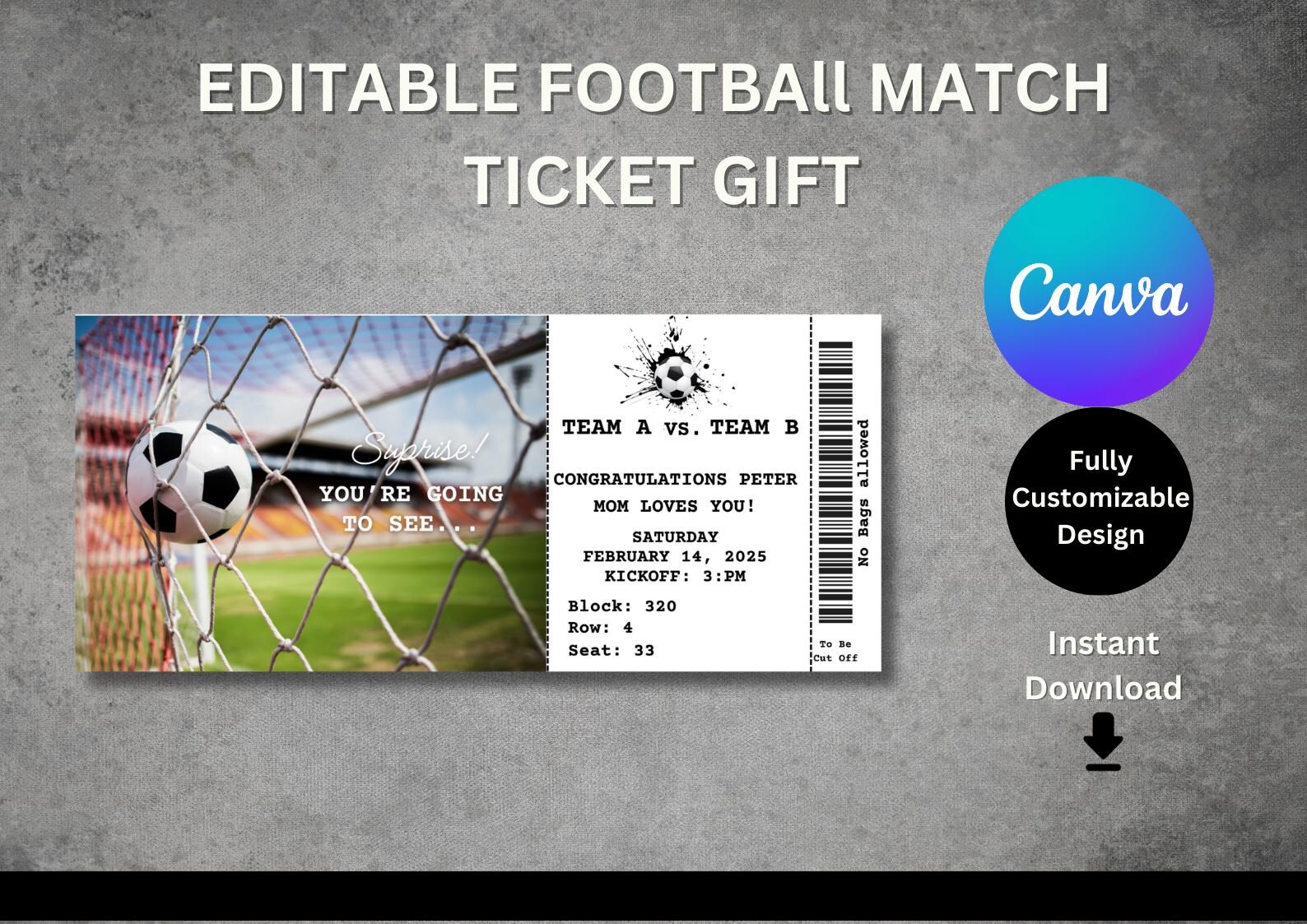Editable Football Match Ticket Voucher Template | 4x9 Sports Event ...
