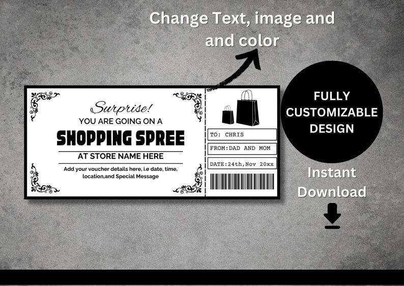 Shopping Spree Gift Voucher Template, Editable Canva Design (digital ...