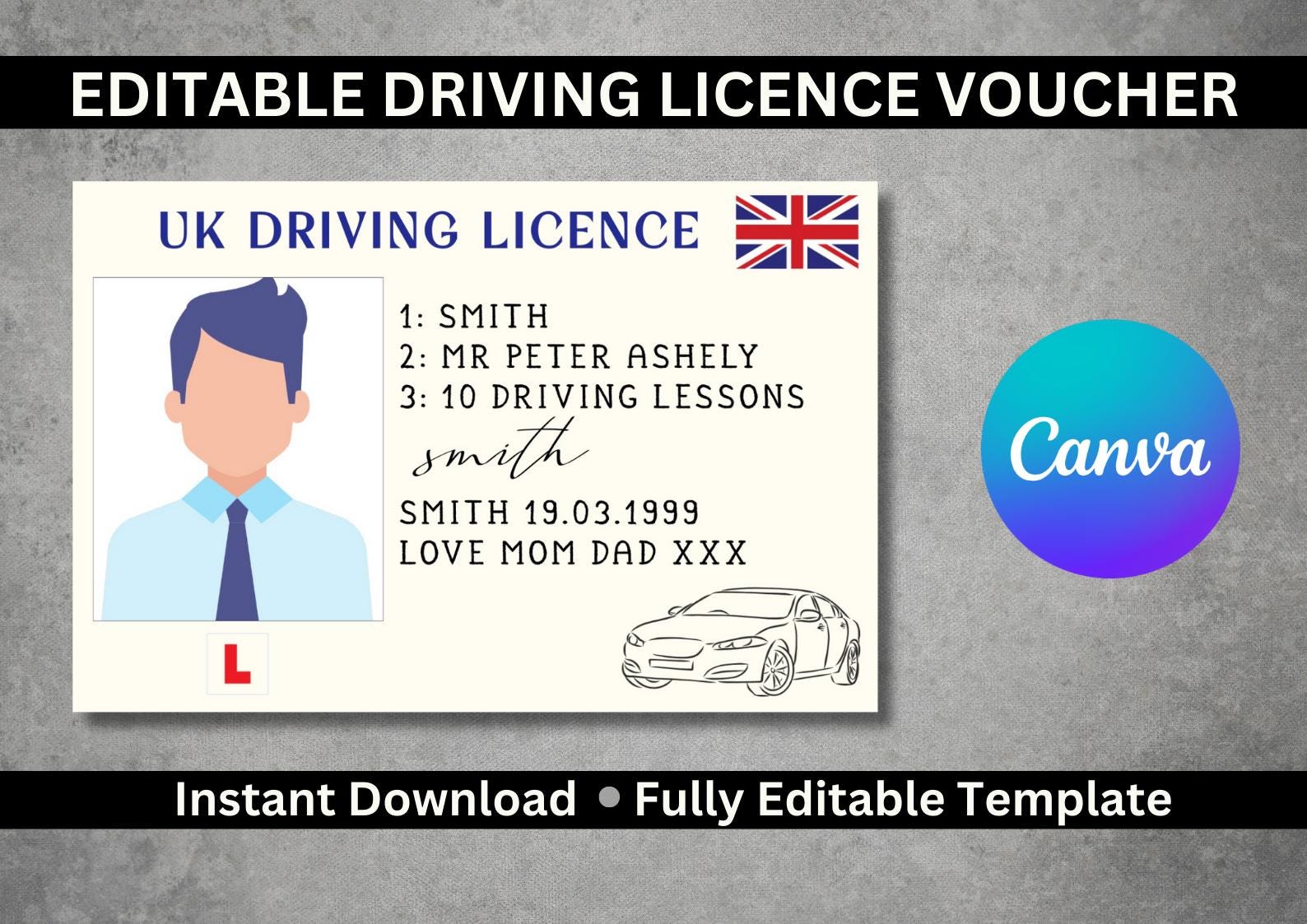 Driving Lessons Voucher Printable Voucher Template, Editable & Print at ...