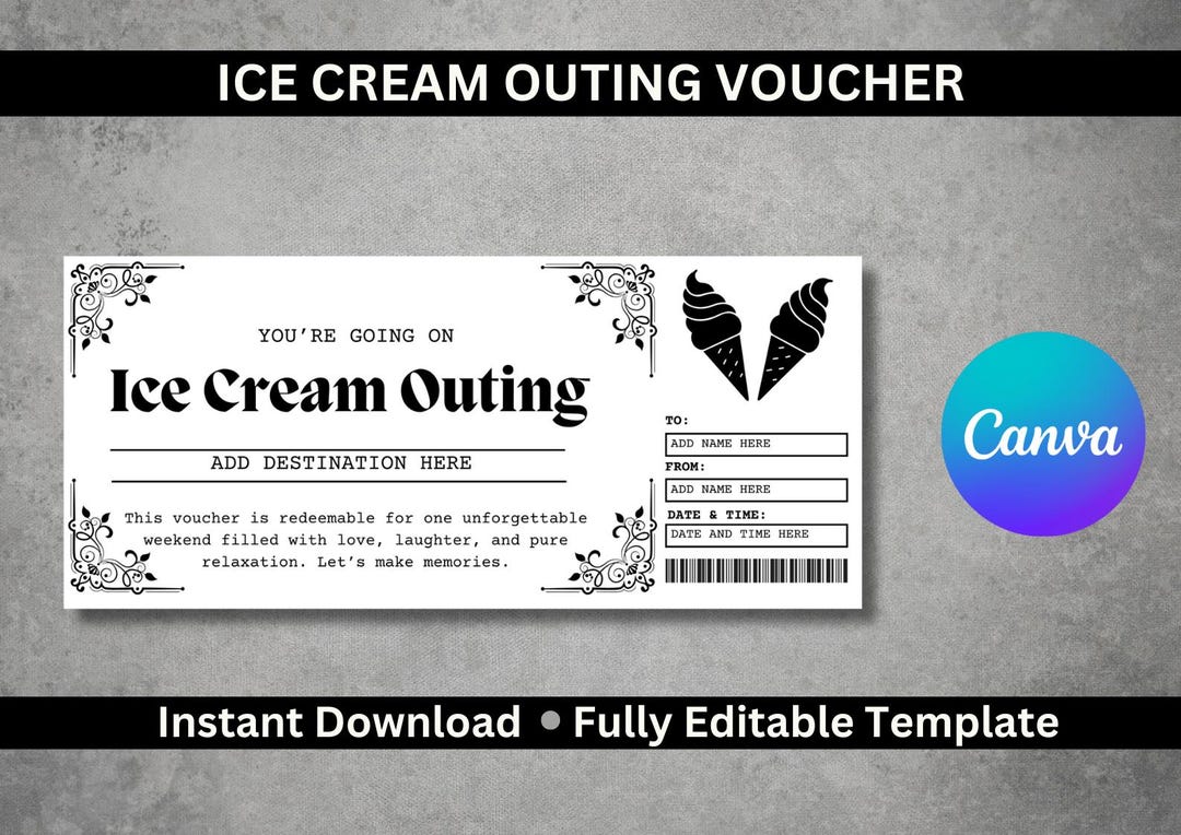 Ice Cream Outing Voucher, Printable Dessert Date Gift Coupon | Editable ...