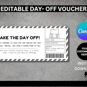 Editable Day off Certificate | Customizable Template for Gifted ...