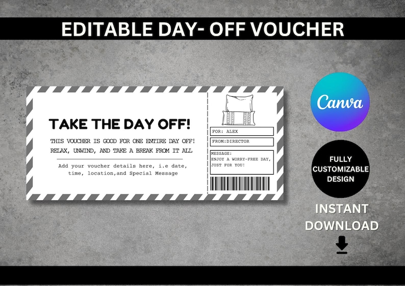 Editable Day off Certificate | Customizable Template for Gifted ...