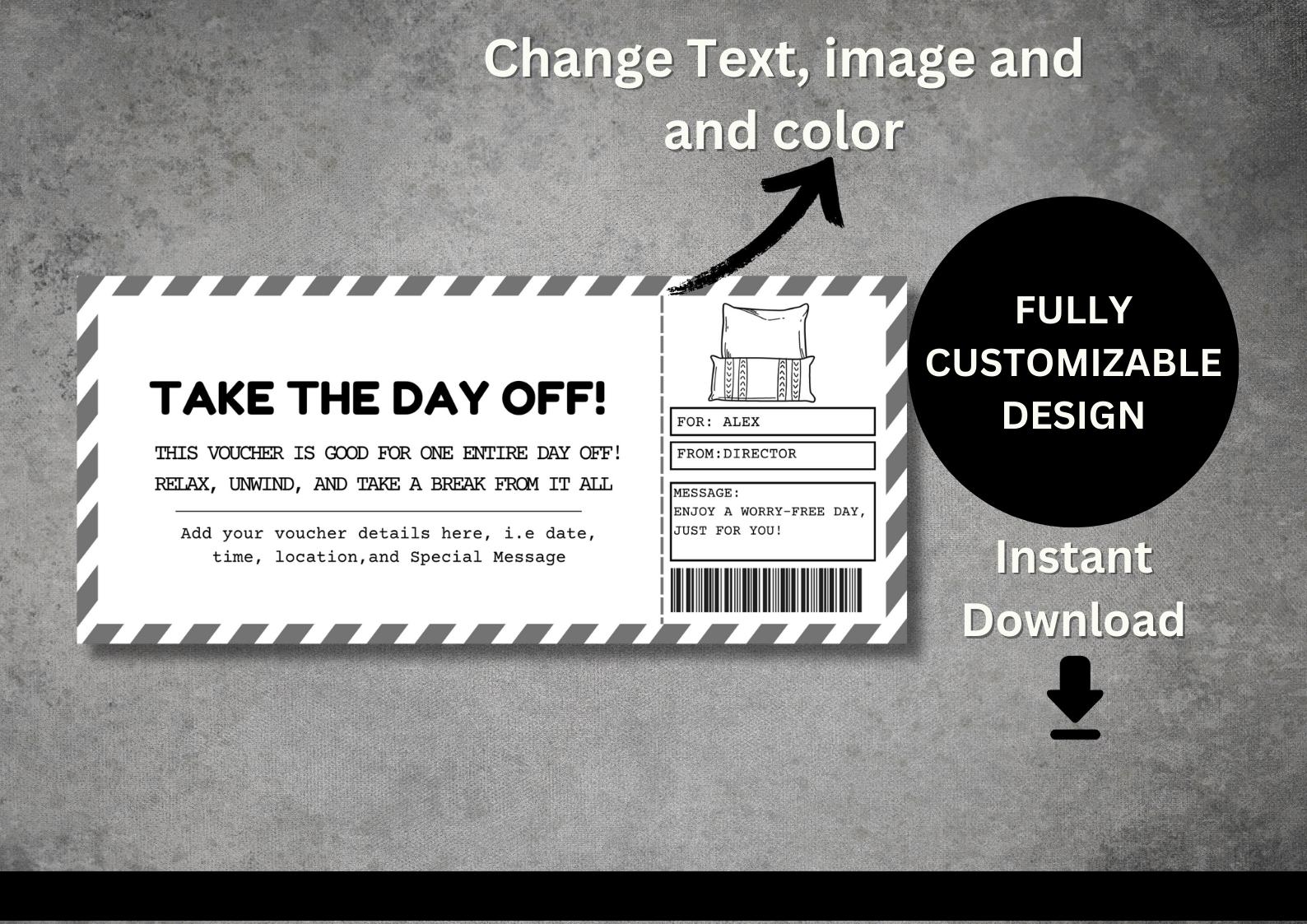 Editable Day off Certificate | Customizable Template for Gifted ...