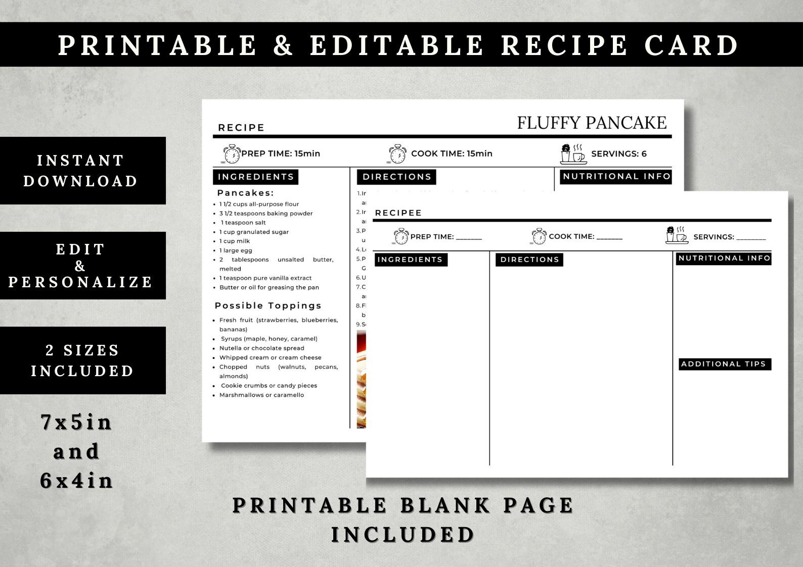 6 X4 Simple Recipe Card Template ,modern Downloadable Recipe Card ...