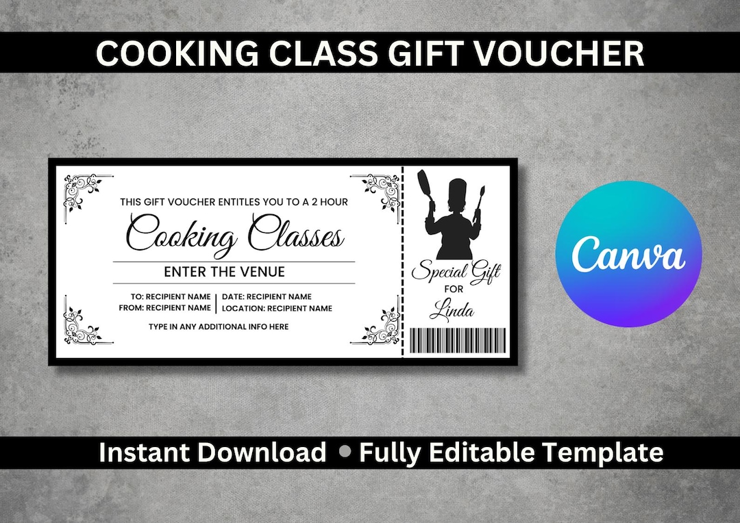 Editable Cooking Class Gift Voucher | Customizable Culinary Experience ...