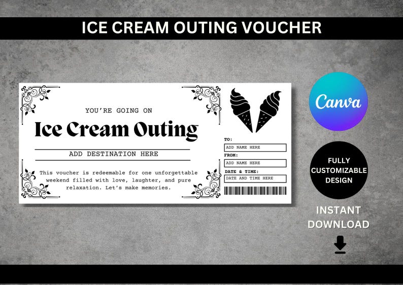 Ice Cream Outing Voucher, Editable Dessert Gift (digital Download) - Etsy