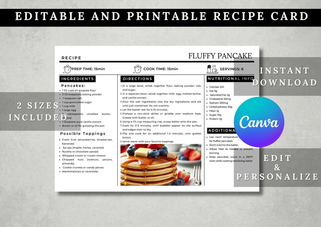 6 X4 Simple Recipe Card Template ,modern Downloadable Recipe Card ...