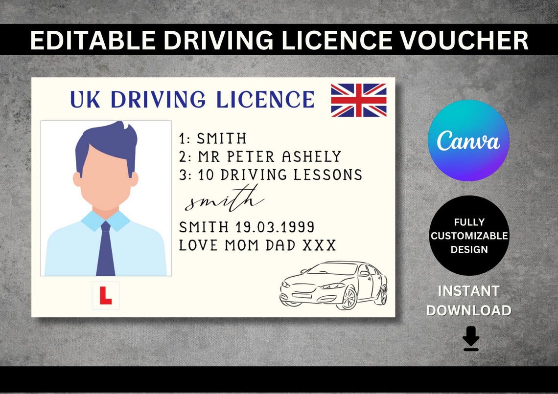 Driving Lessons Voucher Printable Voucher Template, Editable & Print at ...