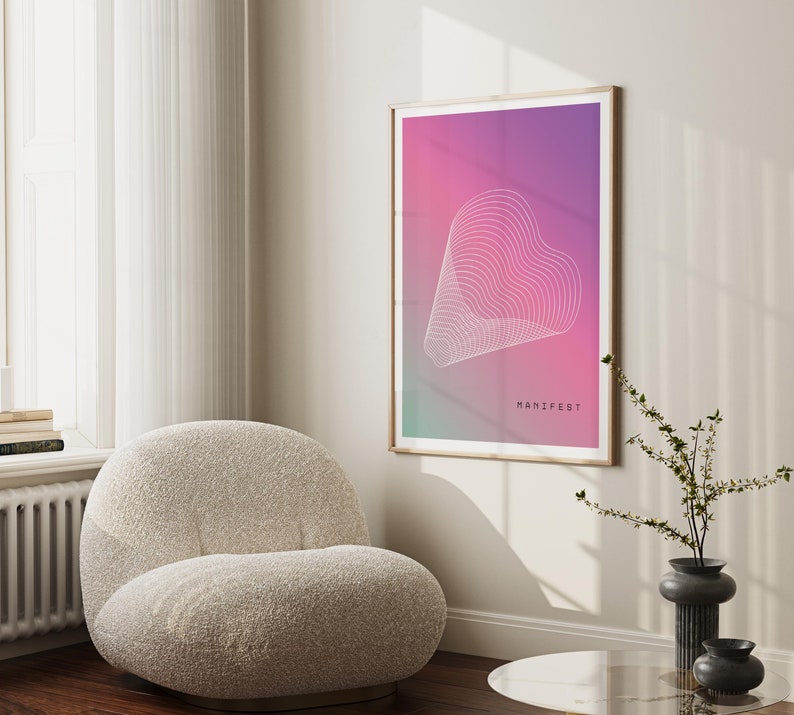 Manifest Retro Gradient Poster Aura Poster Law of Attraction Print Yoga ...