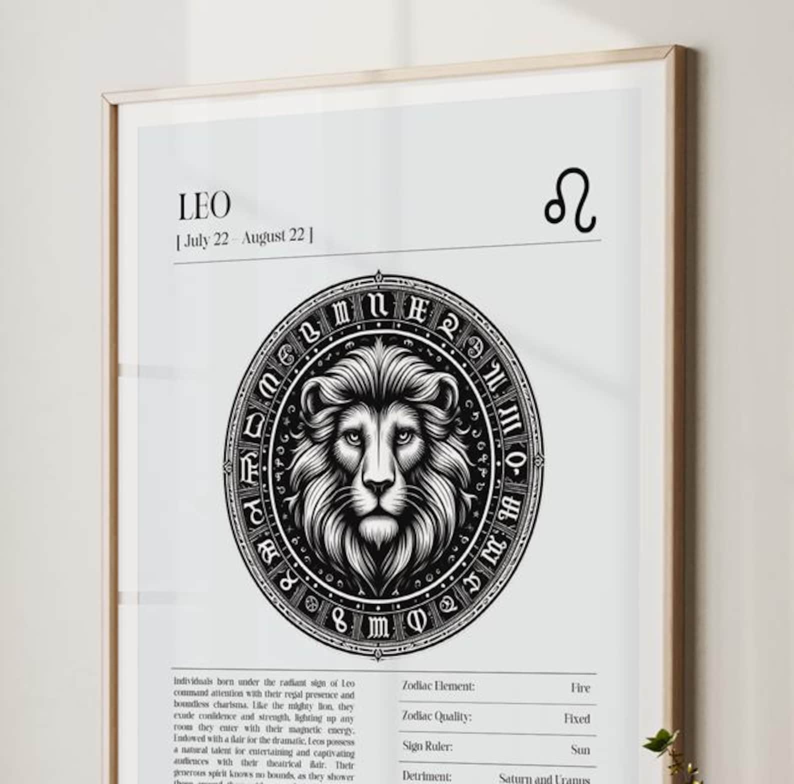 Leo Wall Art Vedic Astrology Poster Grimoire Natal Chart Poster ...