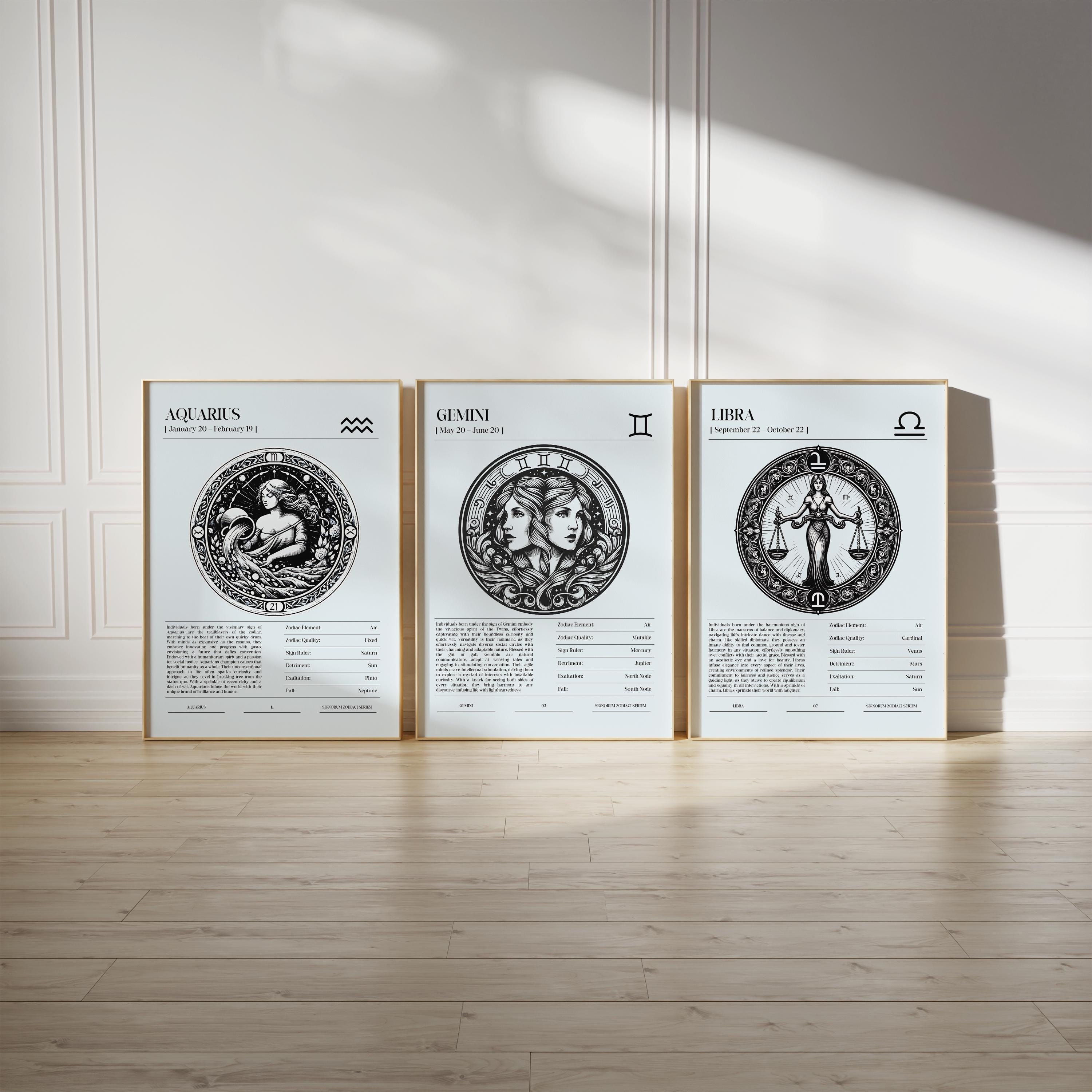 All 12 Zodiac Signs Poster Bundle Astrology Print Set Grimoire Natal ...