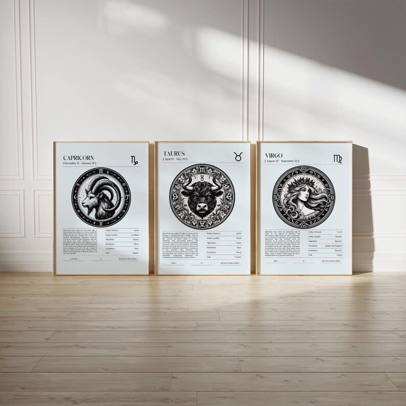 All 12 Zodiac Signs Poster Bundle Astrology Print Set Grimoire Natal ...