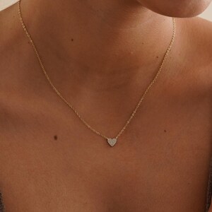 Minimalist Pave Heart Necklace, Sterling Silver Heart Pendant Necklace ...