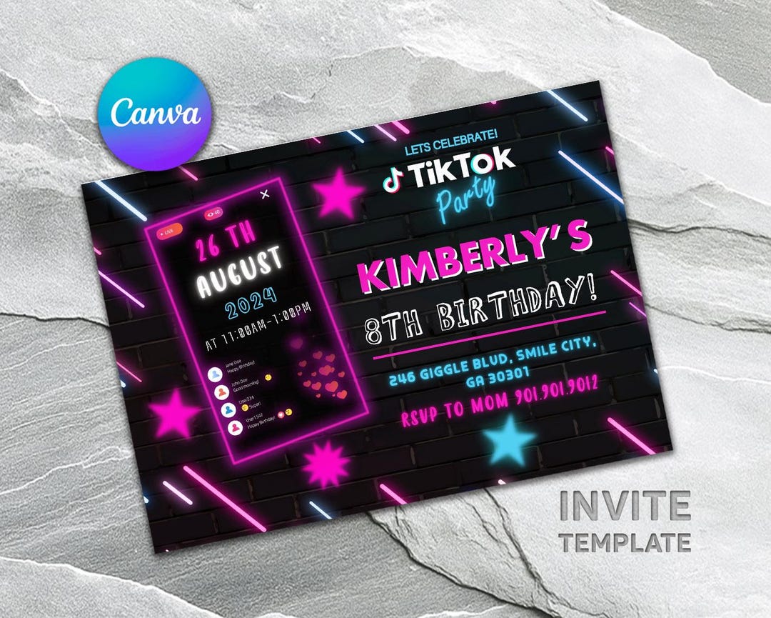 Tiktok Birthday Invitation, Tik Tok Invite, Printable Editable Tiktok ...