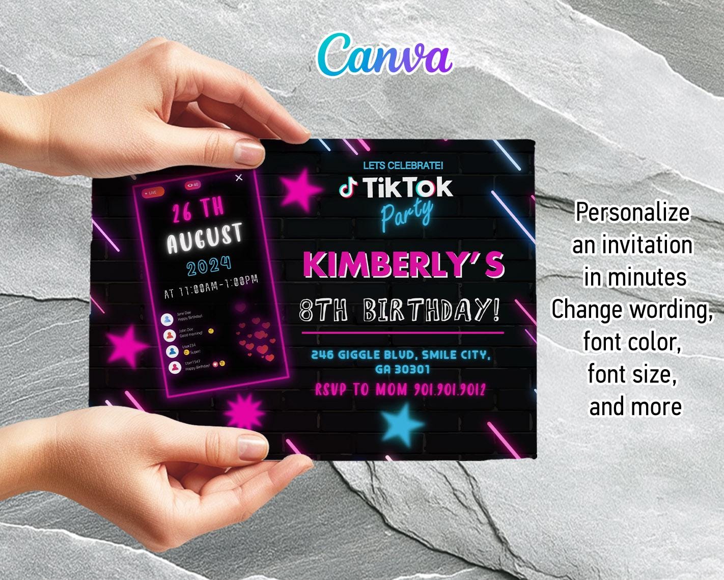 Tiktok Birthday Invitation, Tik Tok Invite, Printable Editable Tiktok ...