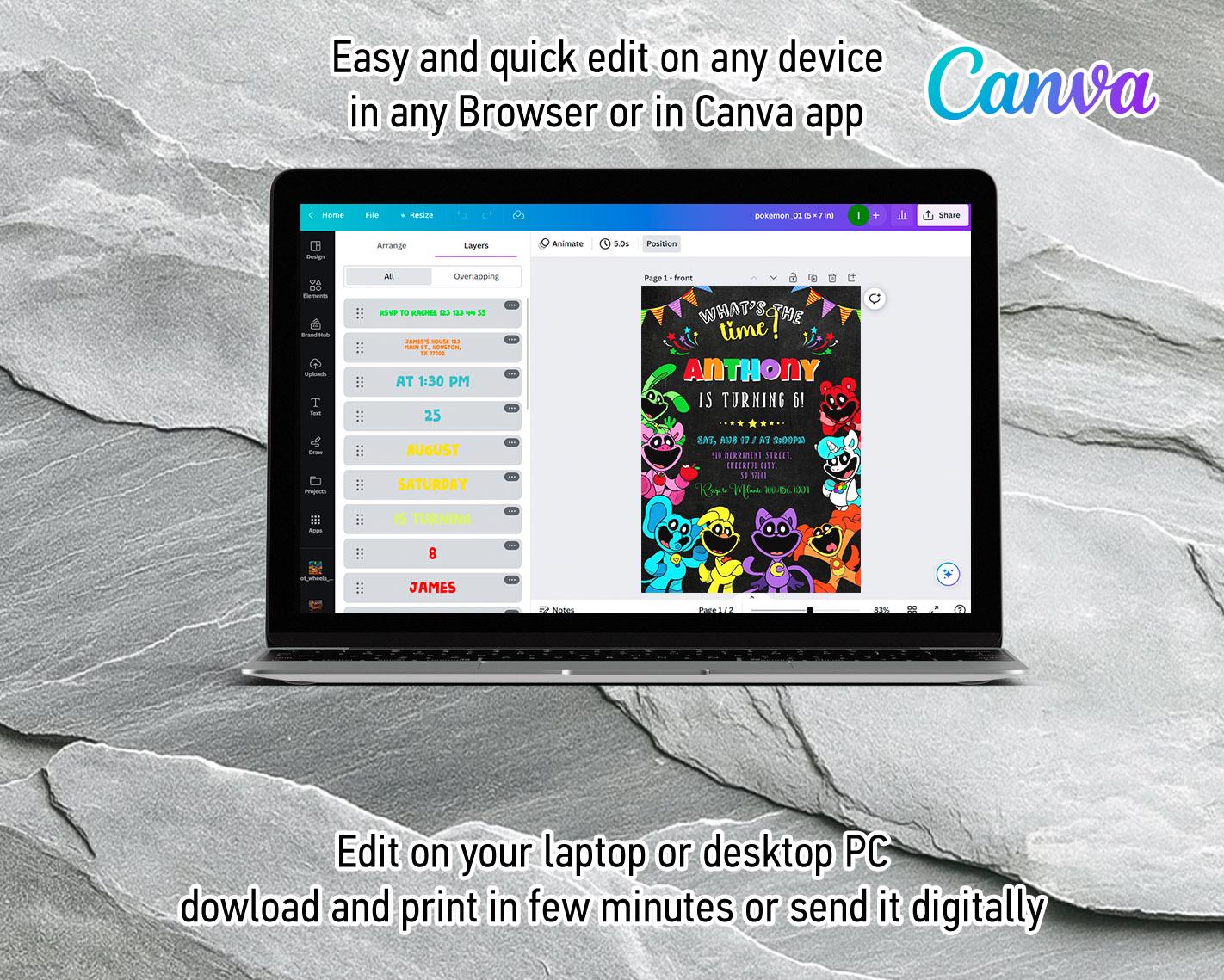 Printable Smiling Critters Invitation, Smiling Critters Party, Editable ...