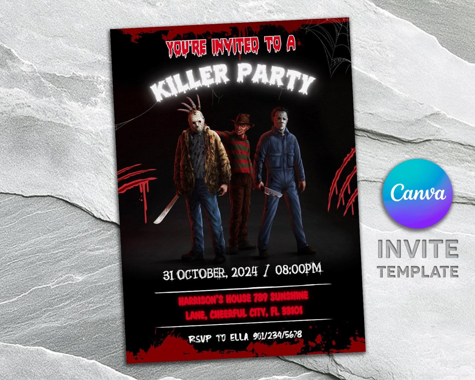 Halloween Birthday Invitation, Bloody Printable Invitation, Killer ...