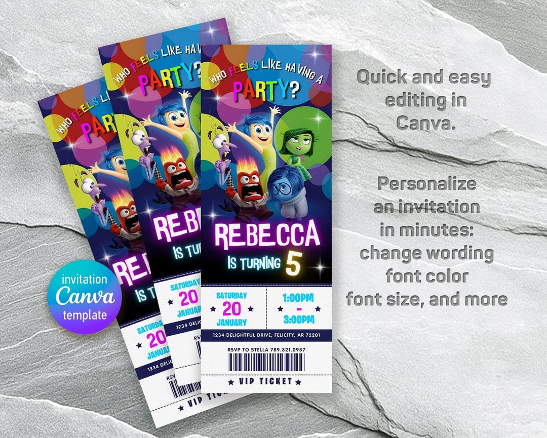 Inside Out 2 Birthday Invitation, Insideout Printable Invitation, Movie Party Ticket Invite ...