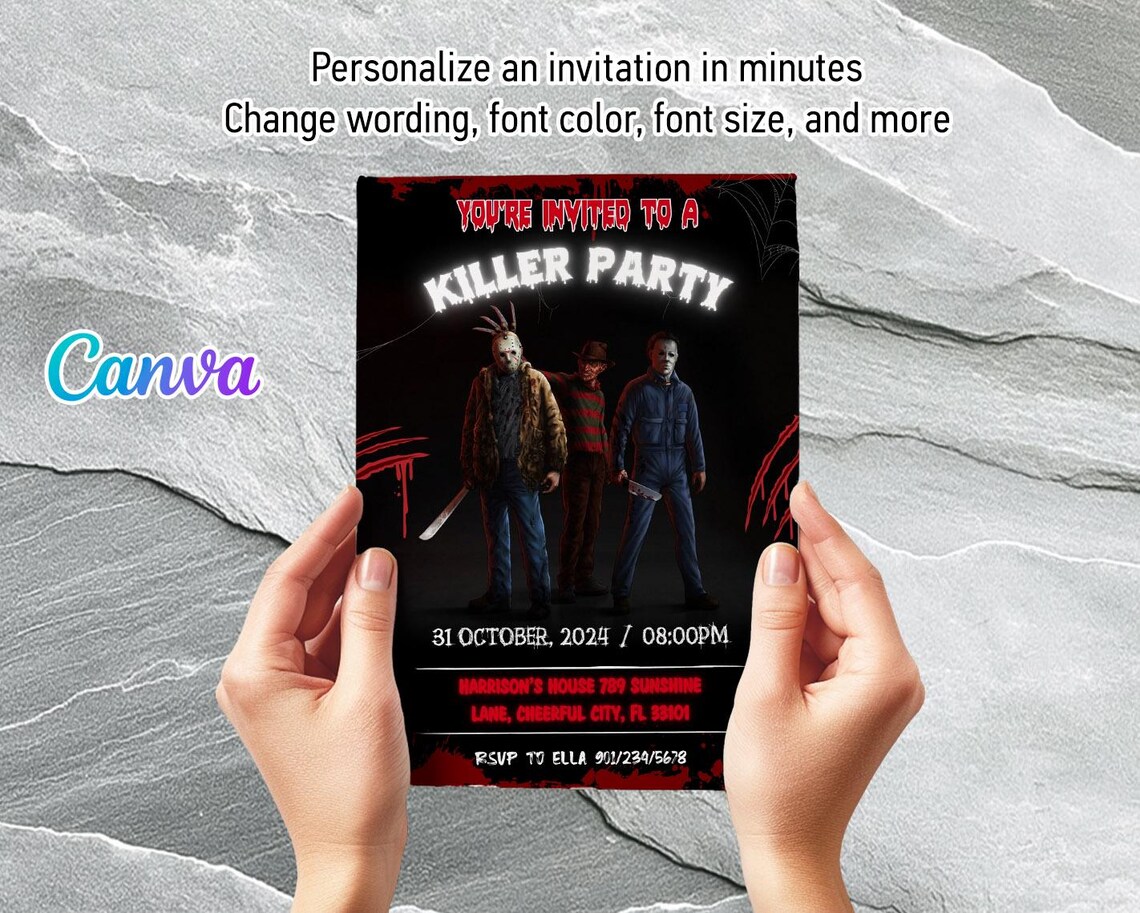 Halloween Birthday Invitation, Bloody Printable Invitation, Killer ...