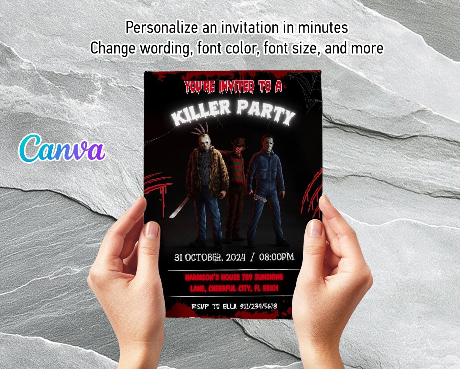 Halloween Birthday Invitation, Bloody Printable Invitation, Killer ...