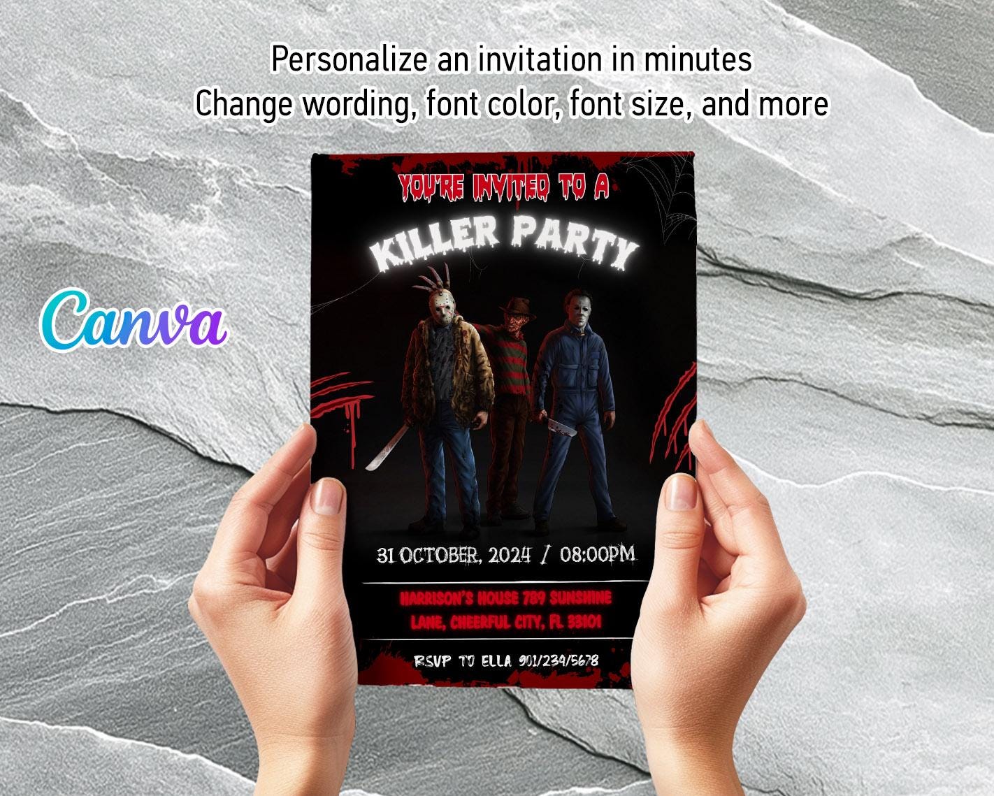 Halloween Birthday Invitation, Bloody Printable Invitation, Killer ...