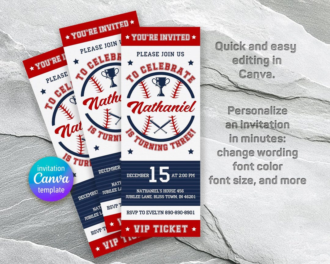 Baseball Invitation, Mlb Birthday Invite, Printable Editable Sports ...