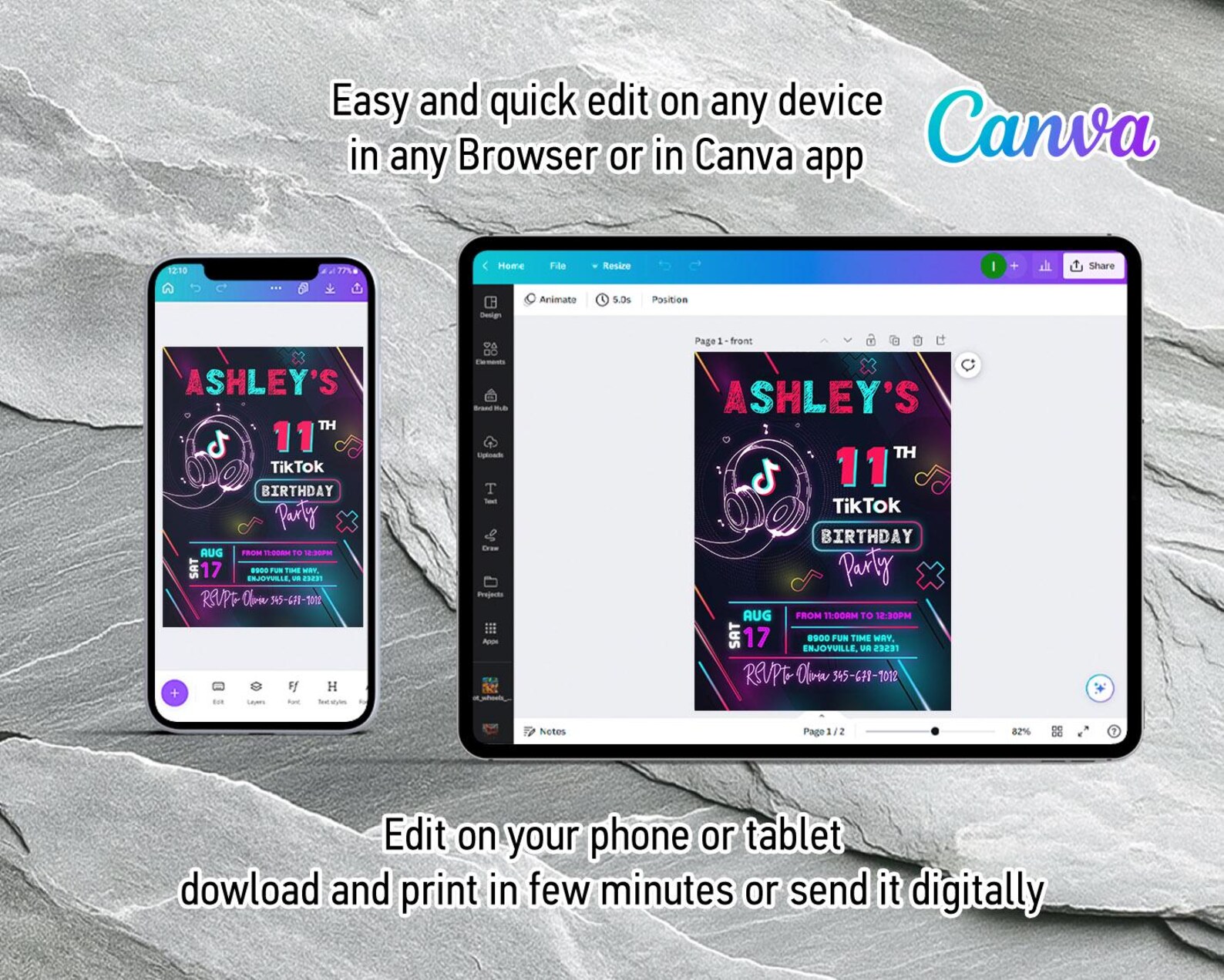 Tiktok Birthday Invitation, Tik Tok Invite, Printable Editable Tiktok ...