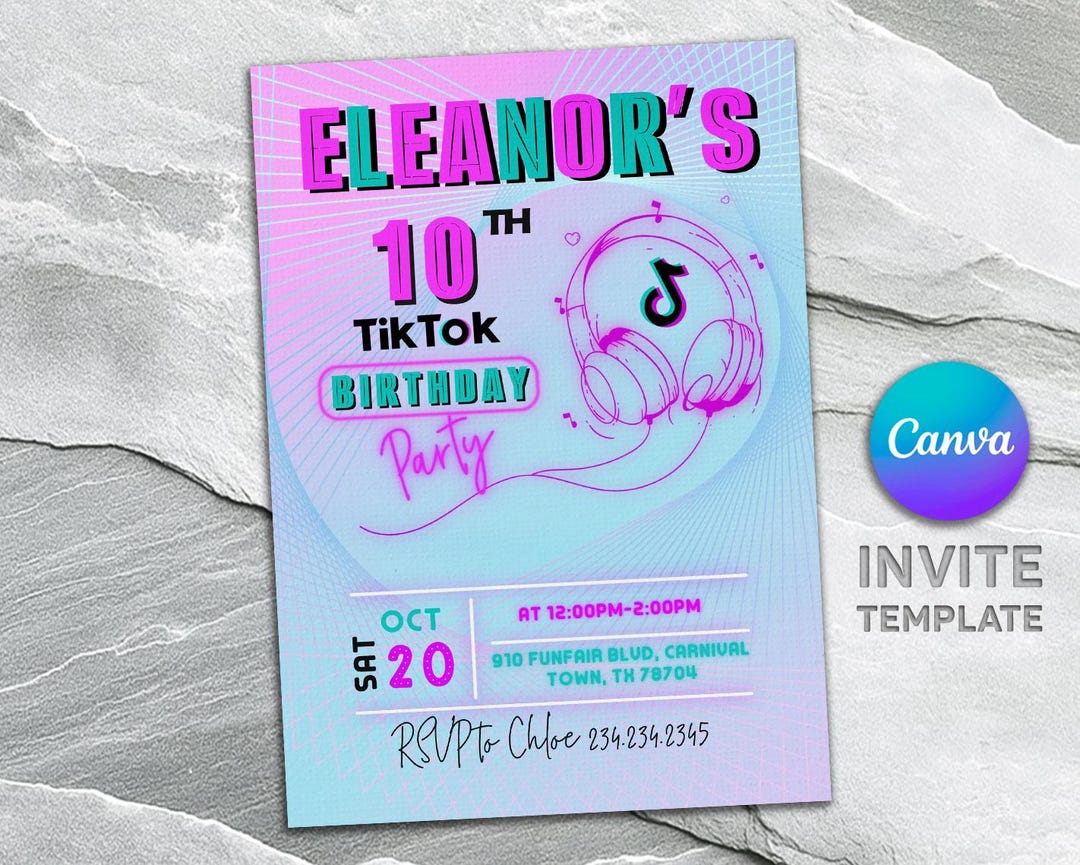 Tiktok Birthday Invitation, Tik Tok Invite, Printable Editable Tiktok ...