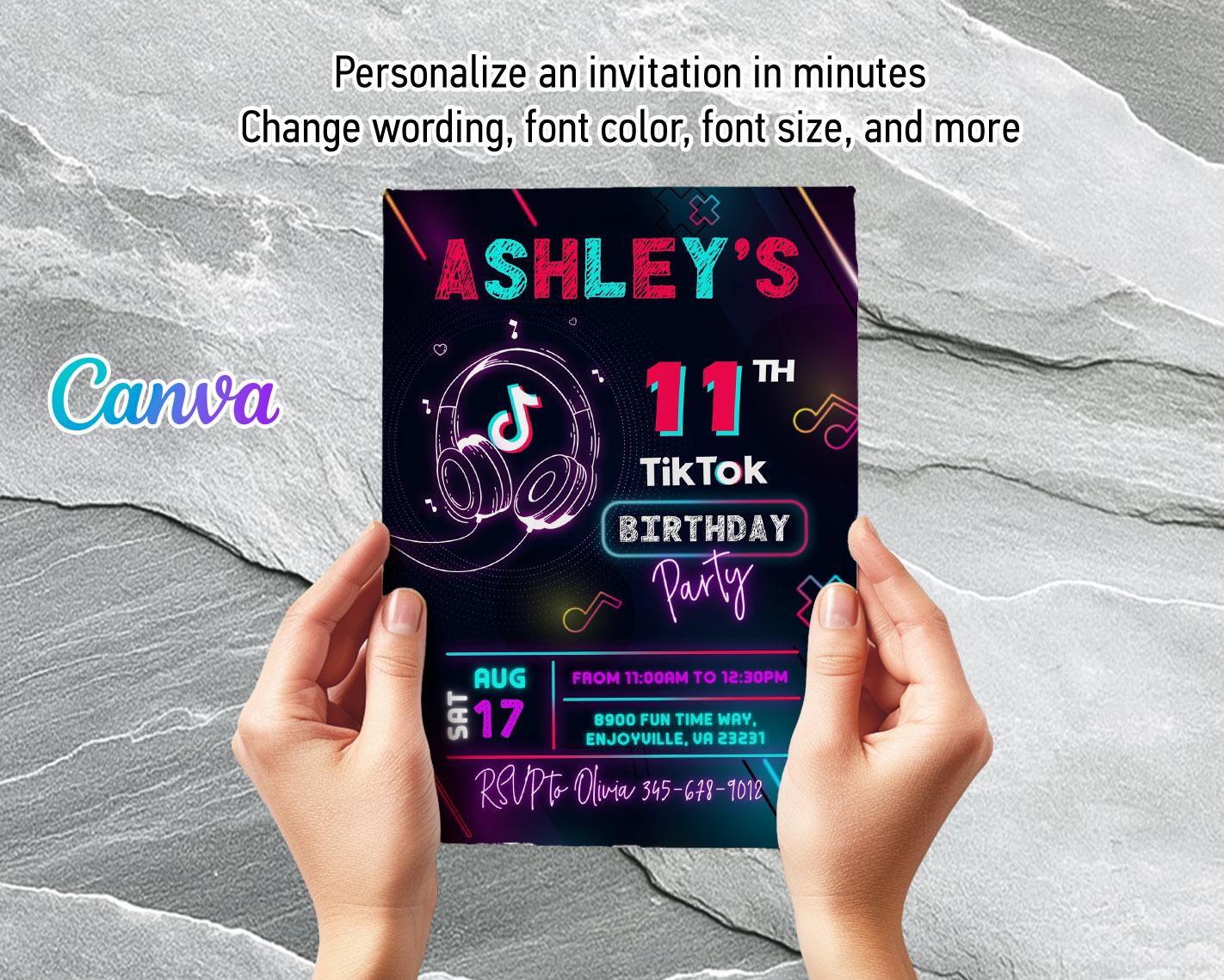 Tiktok Birthday Invitation, Tik Tok Invite, Printable Editable Tiktok ...