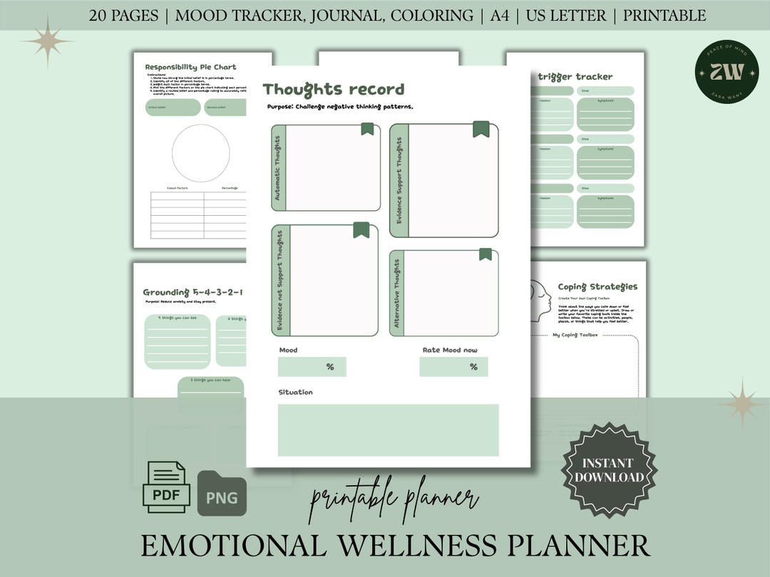Emotional Wellness Planner: Mood Tracker, Self-care Workbook (printable ...