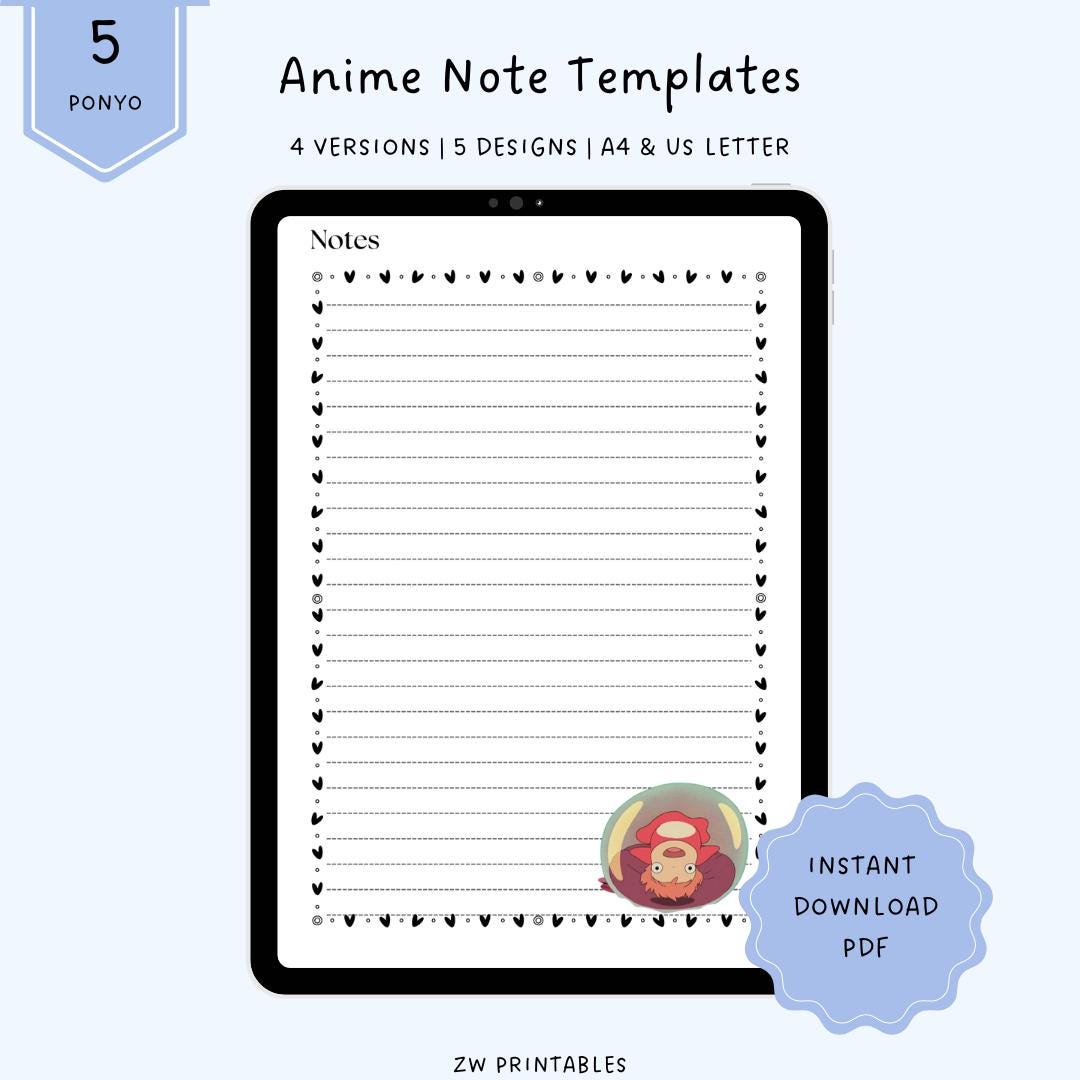 Ponyo Note Templates: Studio Ghibli Inspired Anime Notes (digital ...