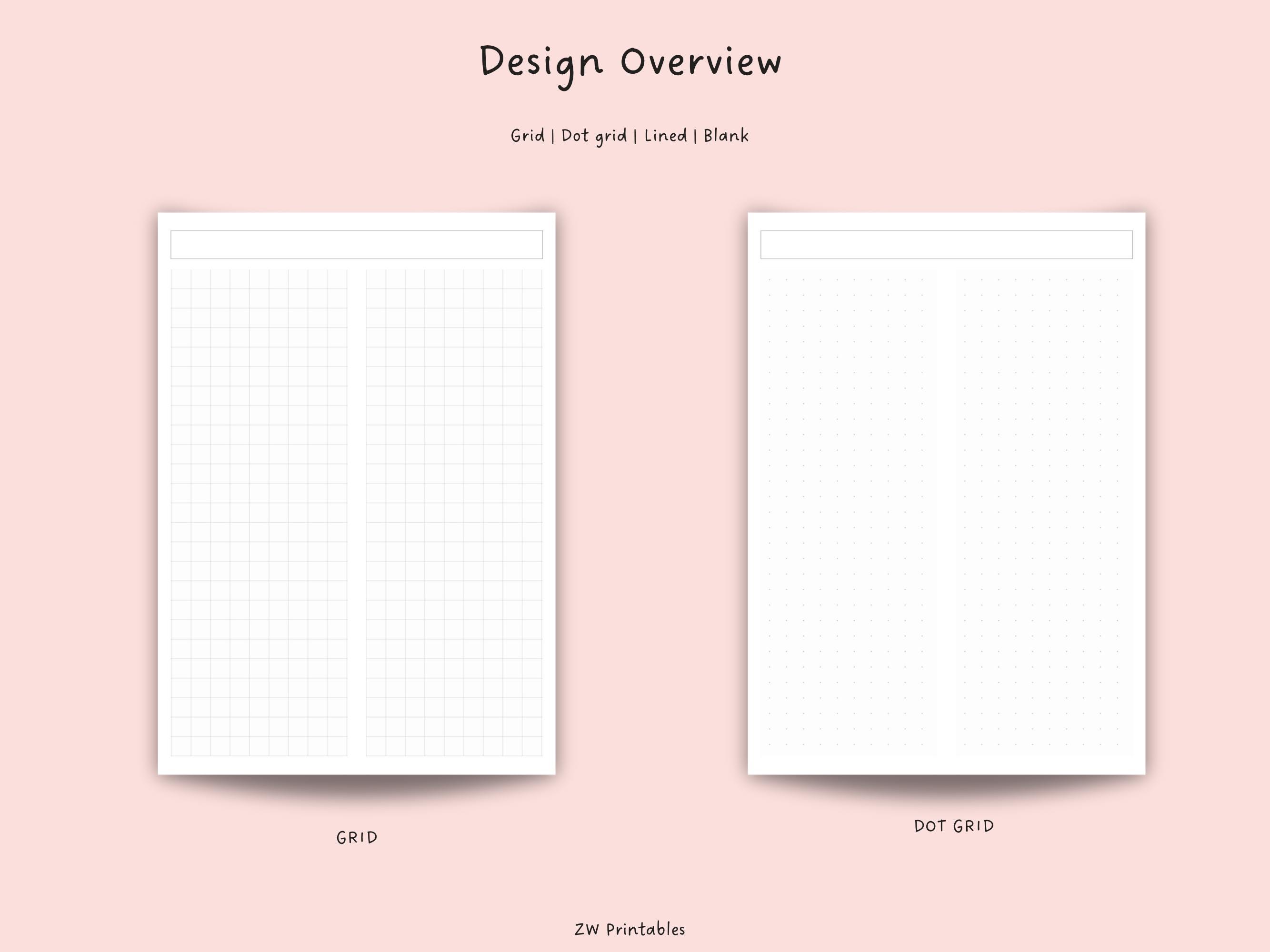 Two Columns Note Templates, Lined Grid Dot Grid Blank Paper, Note Pages ...