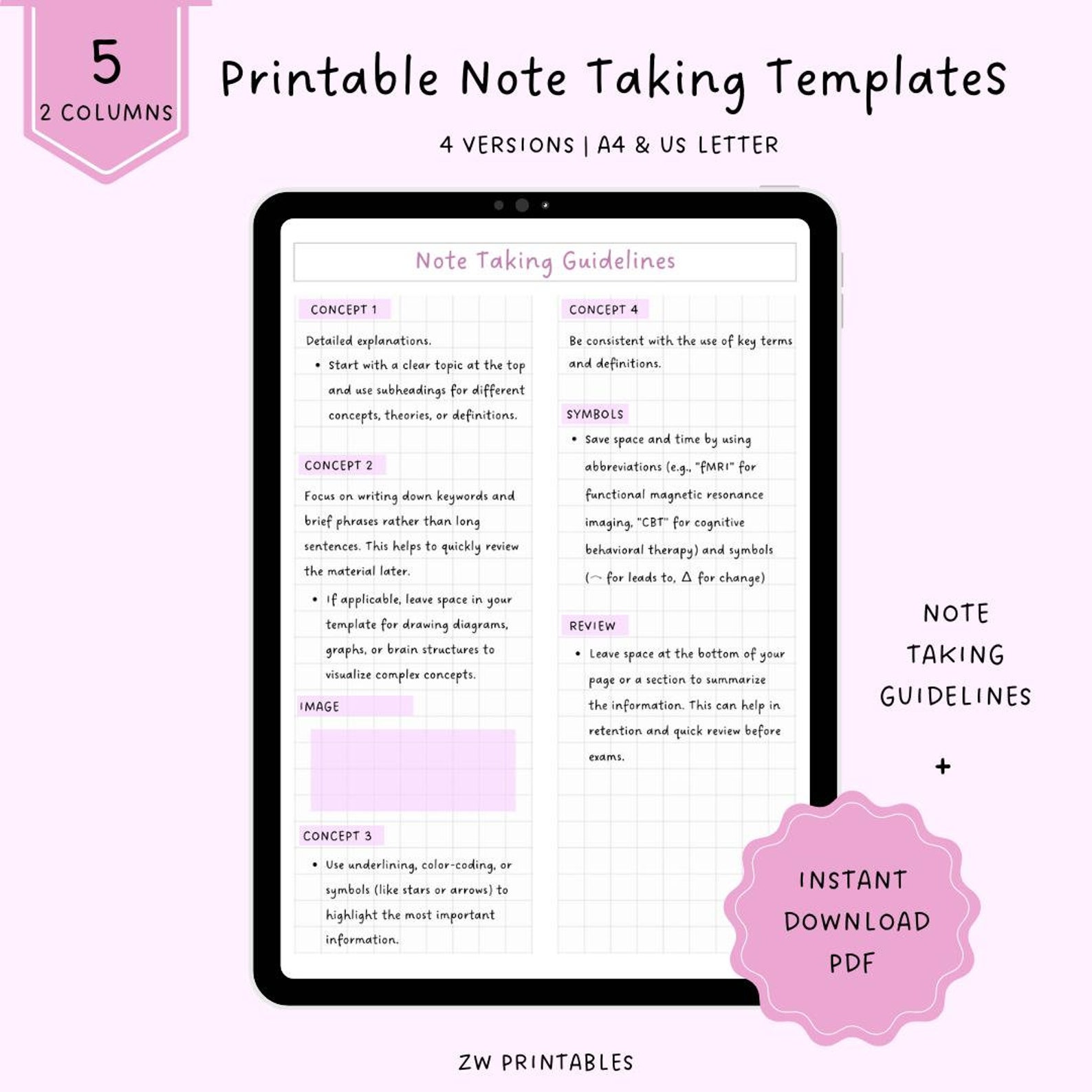 Two Columns Note Templates, Lined Grid Dot Grid Blank Paper, Note Pages ...