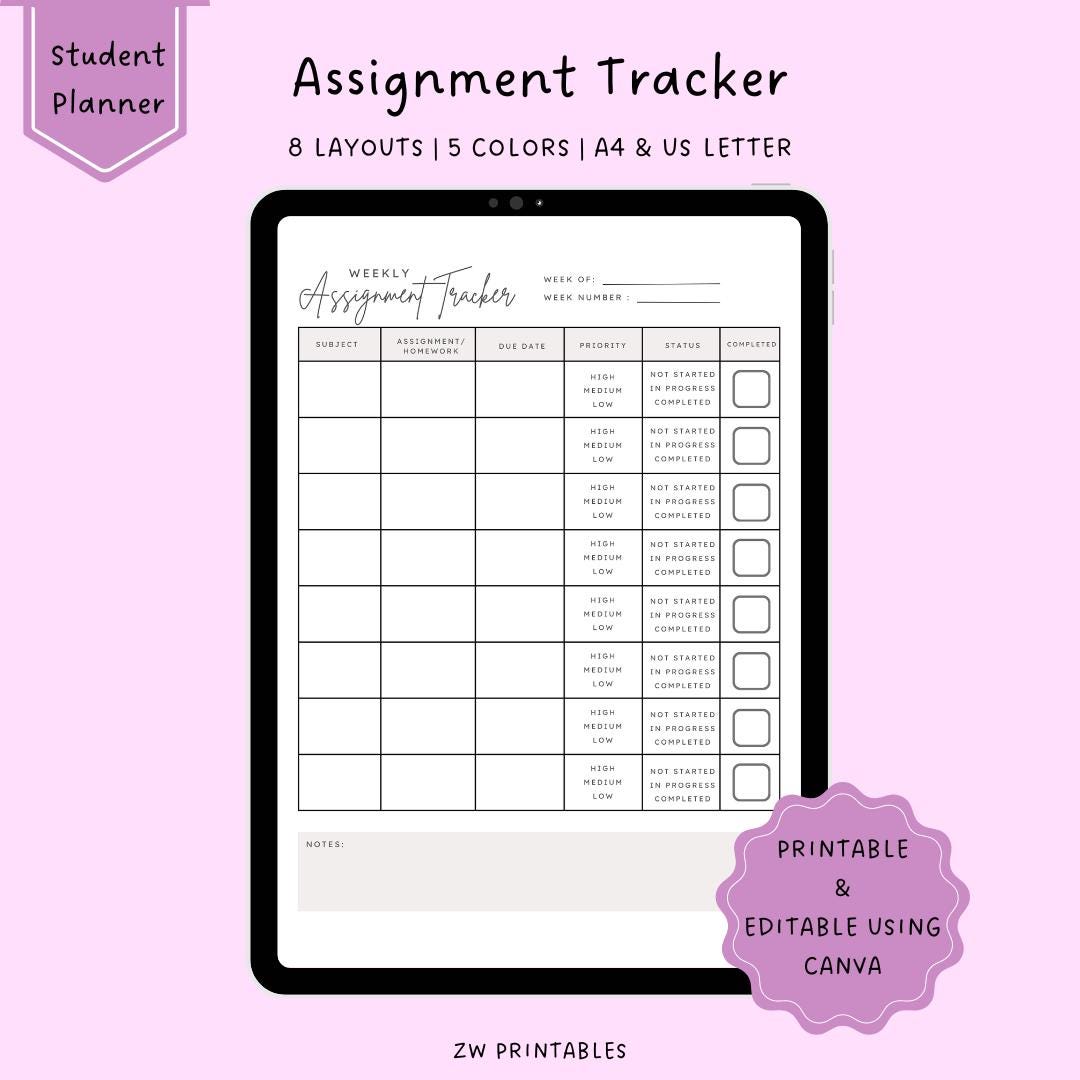 2024-2025 Assignment Planner and Tracker, Editable & Printable Planner ...