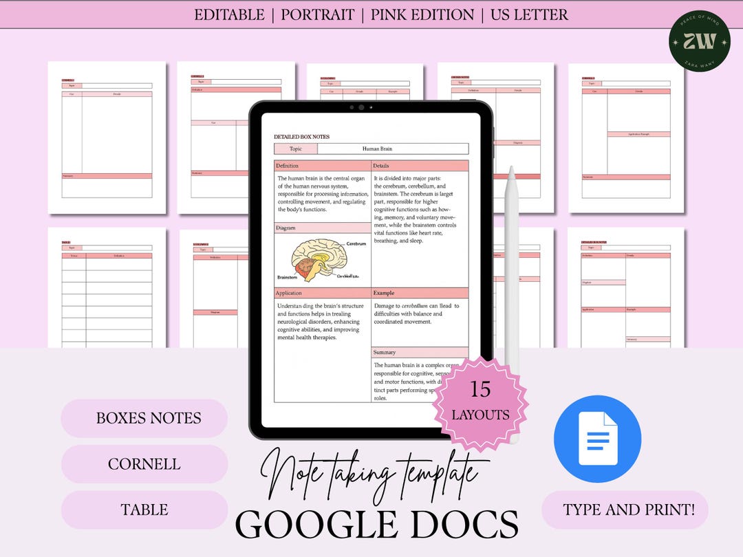 Pink Google Docs Note-taking Template | Cornell Notes, Study Planner ...