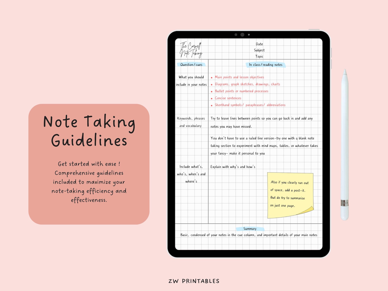 Cornell Note-taking Templates, Lecture Notes Templates, Digital Notes ...