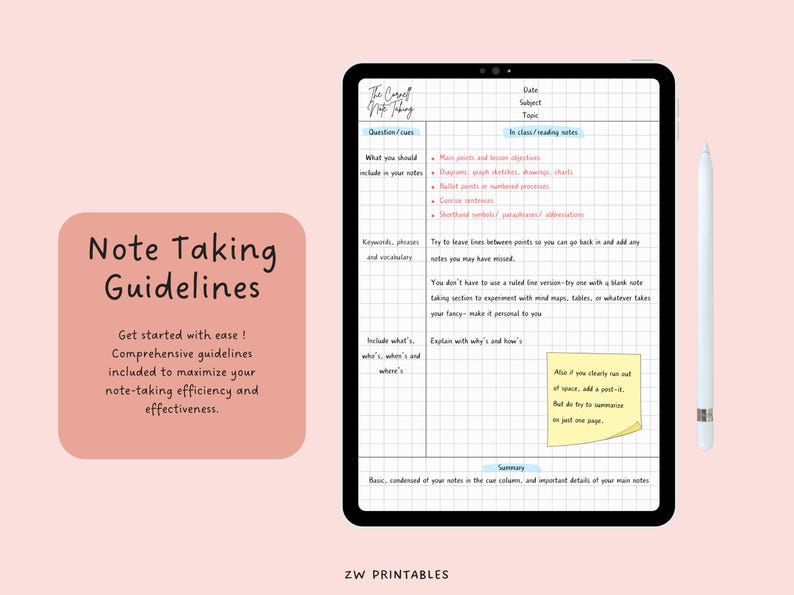 Cornell Note-taking Templates, Lecture Notes Templates, Digital Notes ...