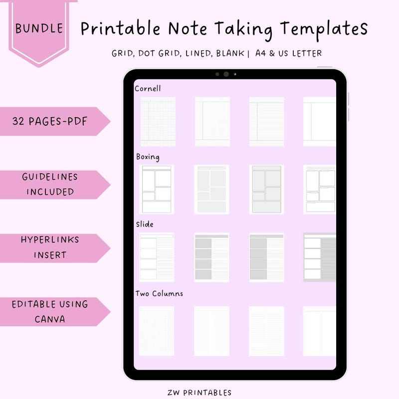 Two Column Notes Template - Etsy