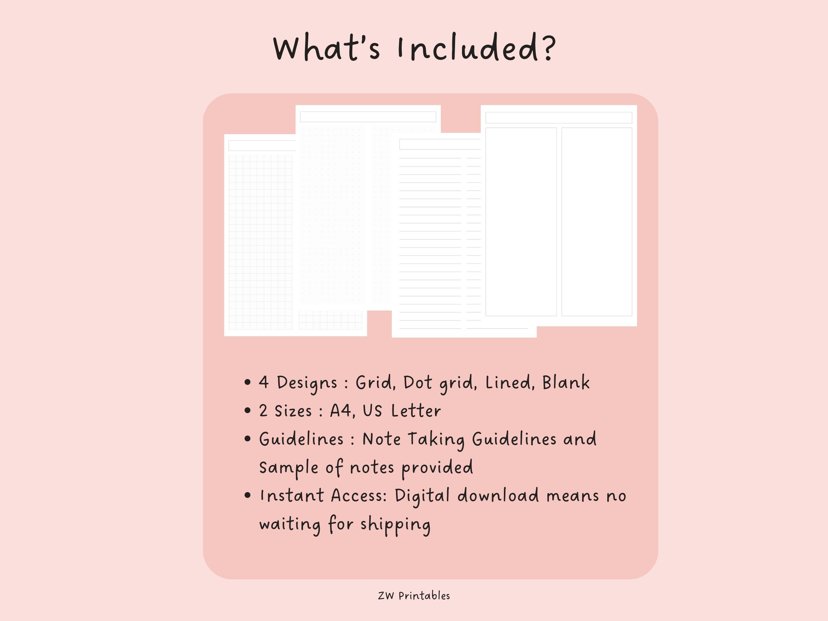 Two Columns Note Templates, Lined Grid Dot Grid Blank Paper, Note Pages ...