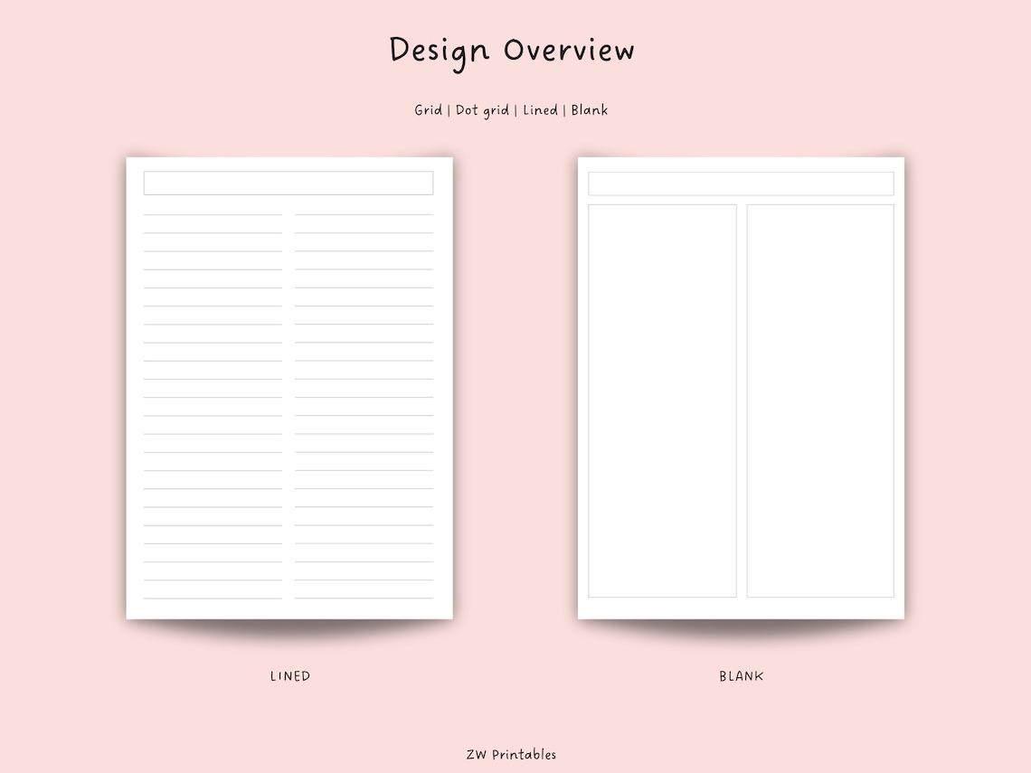 Two Columns Note Templates, Lined Grid Dot Grid Blank Paper, Note Pages ...