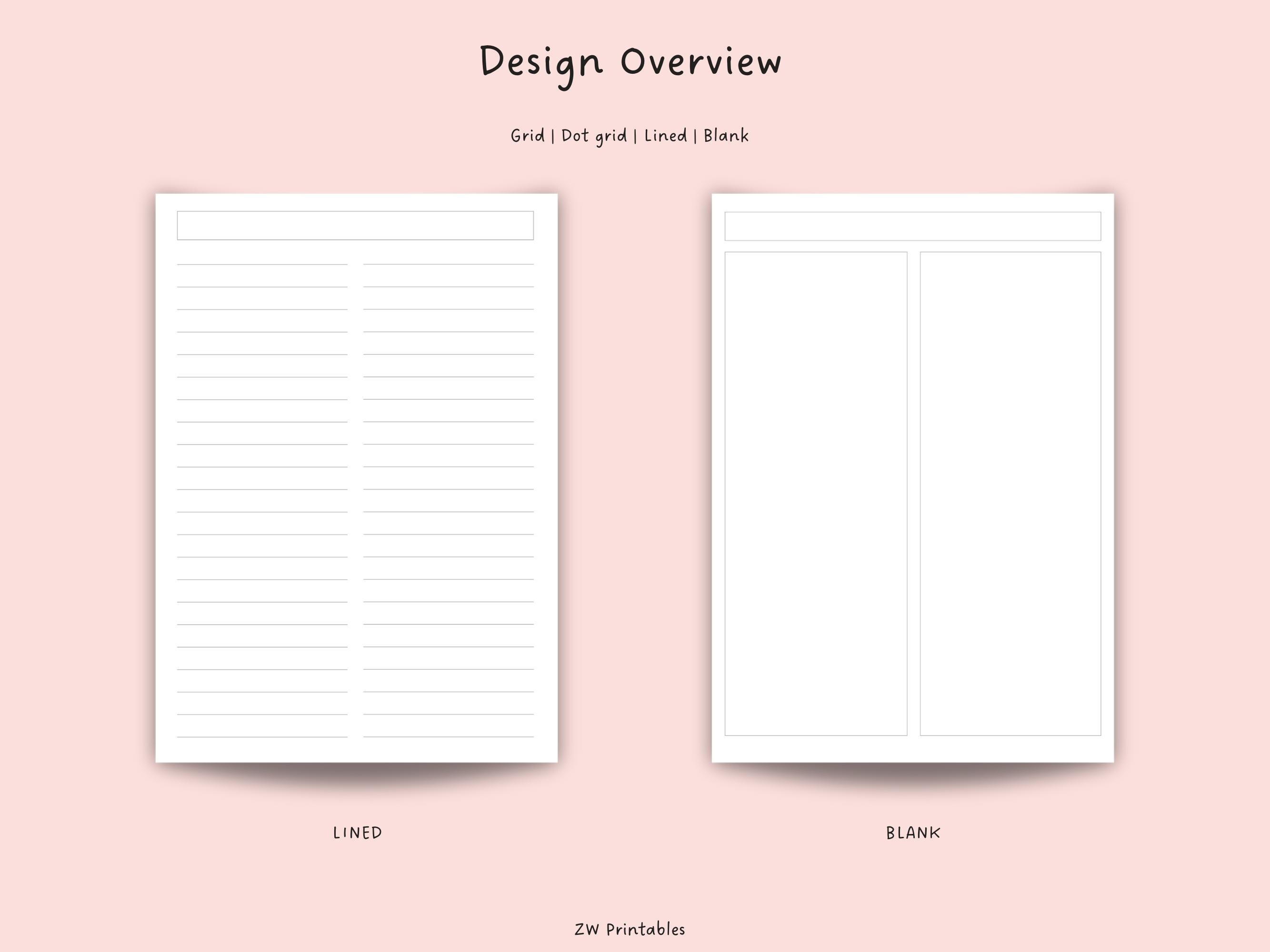 Two Columns Note Templates, Lined Grid Dot Grid Blank Paper, Note Pages ...