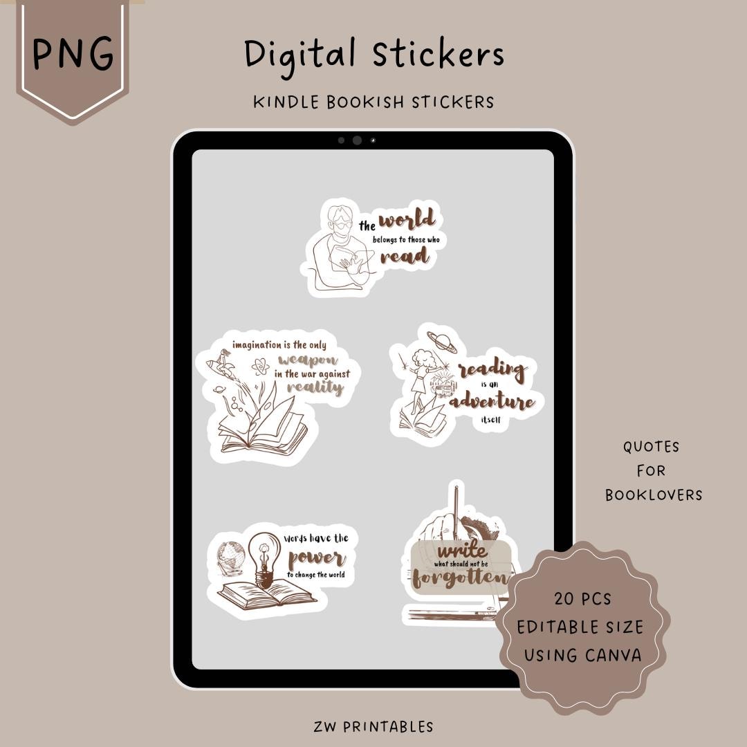 20 Digital Bookish Sticker, Book Stickers, Bookish Kindle Stickers ...